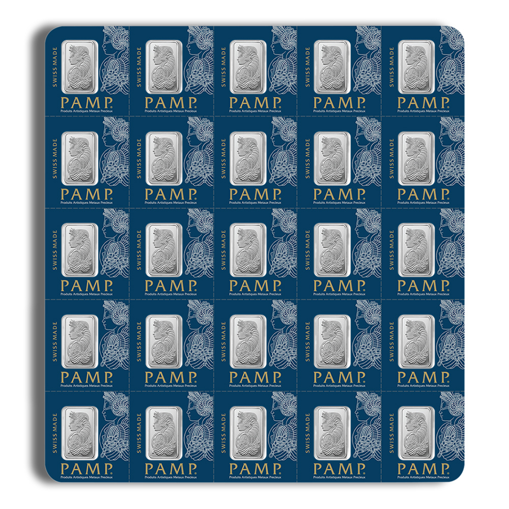 25 x 1 gram Platinum Bar – PAMP Multigram (Carded) – Atlas Bullion