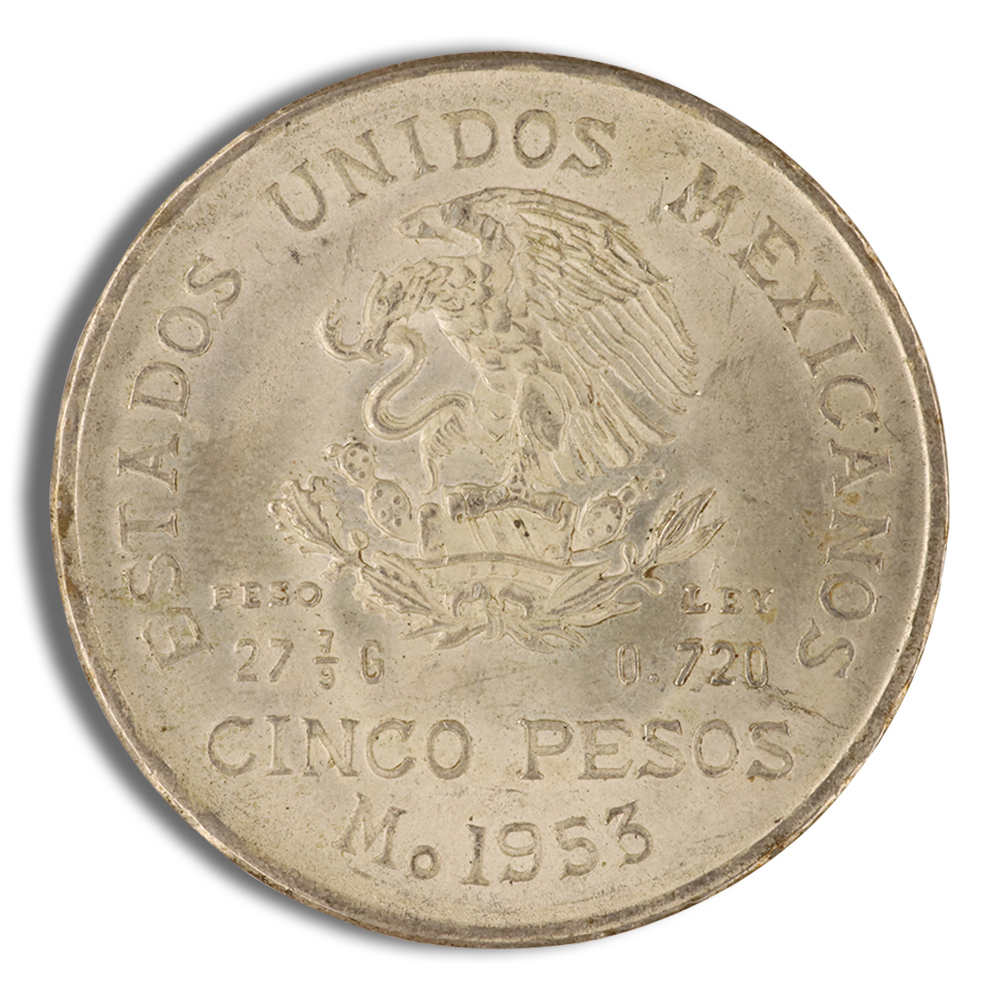 1951-1954 Mexico 5 Pesos Hidalgo Silver Coin (Avg Circ) | Atlas Bullion