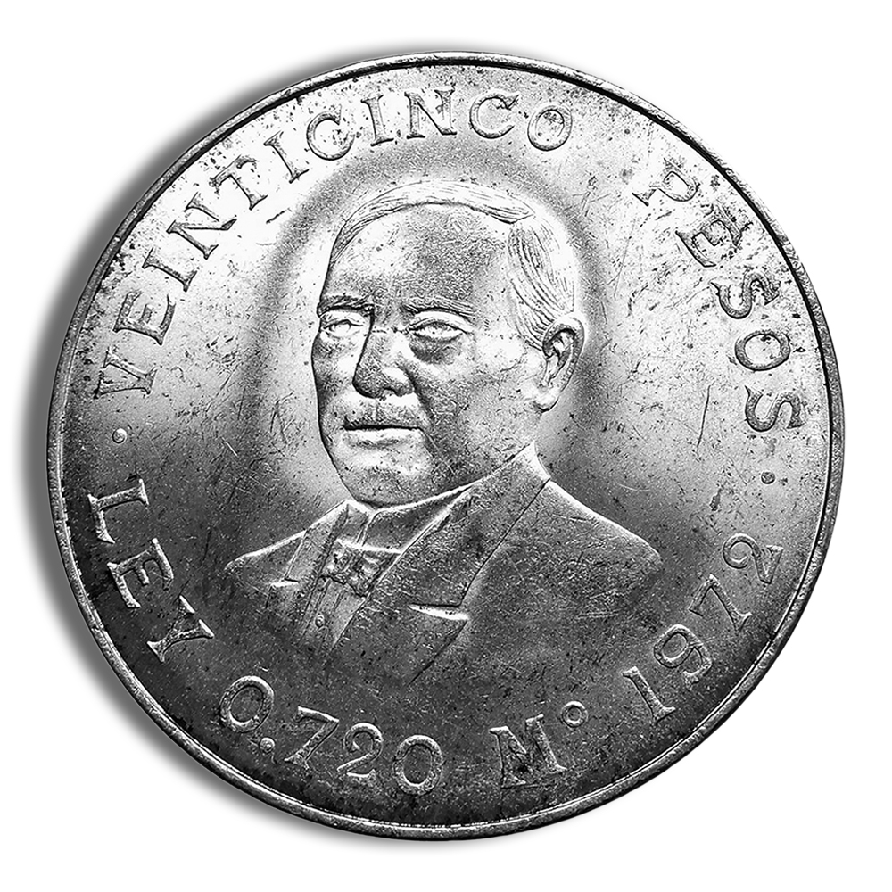 1972 Mexican 25 Pesos Juarez Silver Coin (AU/BU) – Atlas Bullion