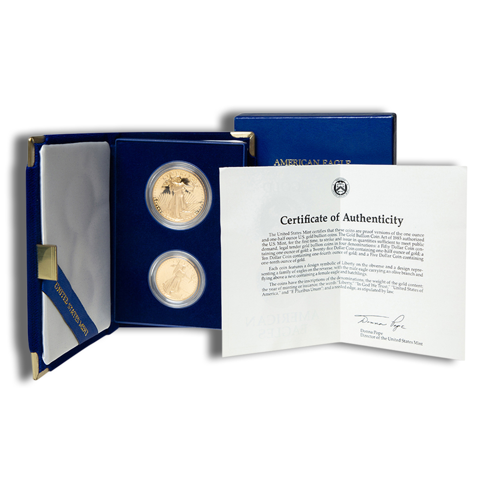 1987 Two Coin Proof Gold Eagle Set – Box/COA – Atlas Bullion